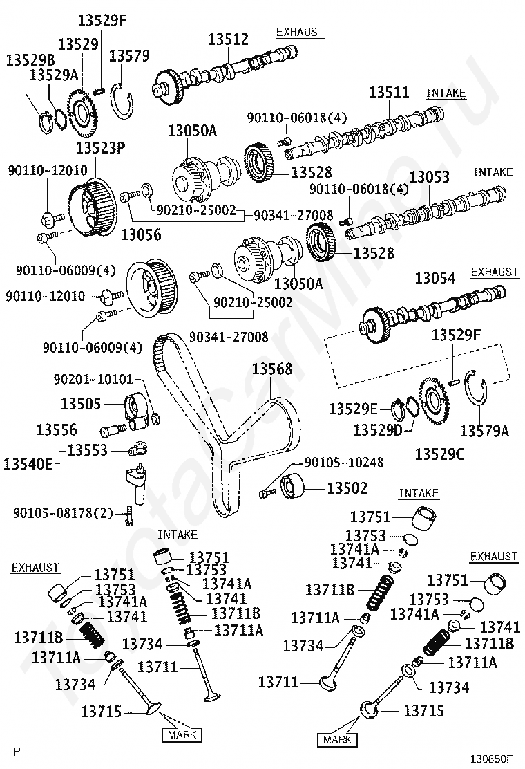 Распредвал, клапаны, ремень Тойота для LAND CRUISER 100, 2002/08 - 2007 ...