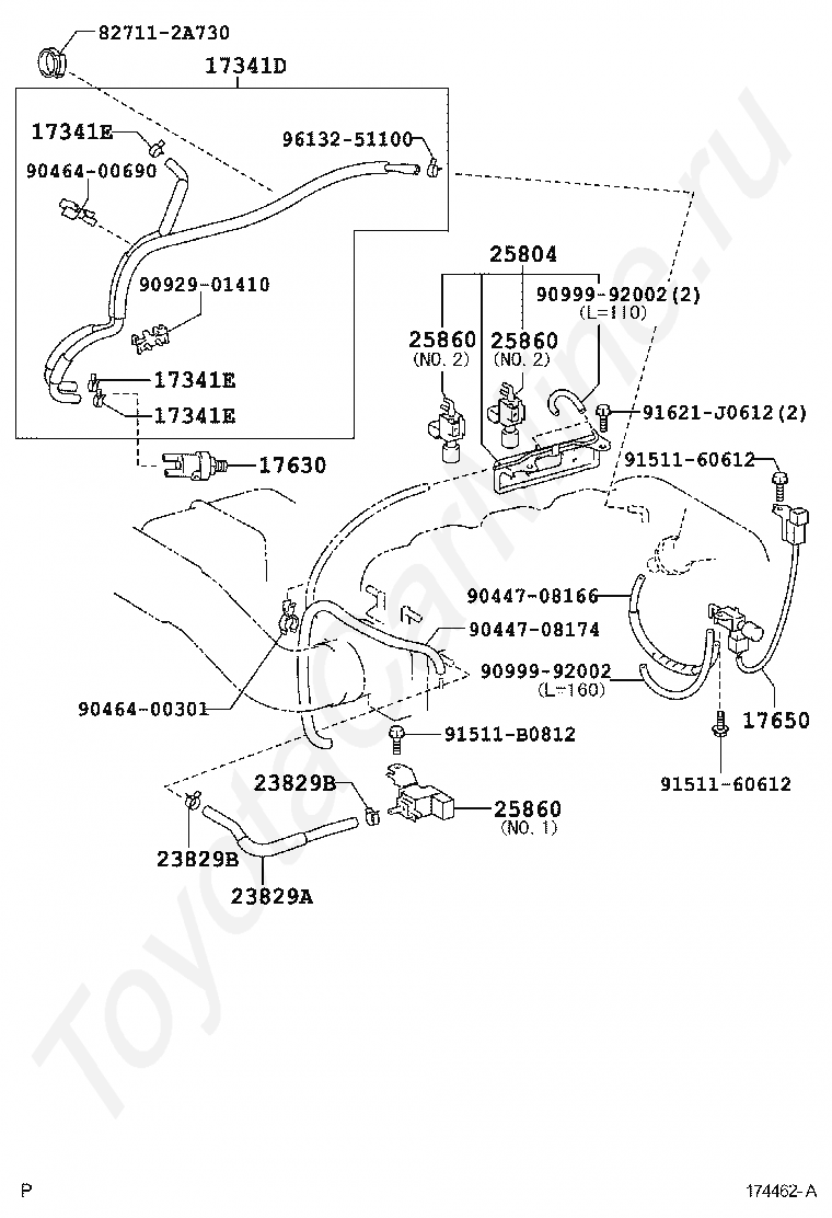 Вакуумные шланги Тойота для LAND CRUISER 100, 2002/08 - 2007/08, 4,7 ...