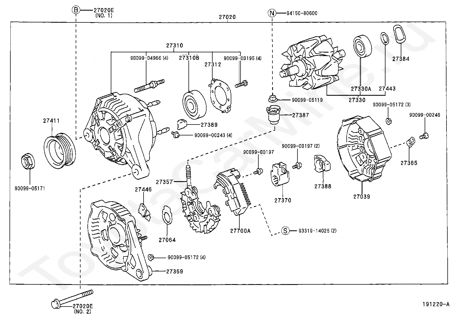 Генератор Тойота для RAV4, 2000/05 - 2005/11, 1,8 литра, 16 клапанов ...