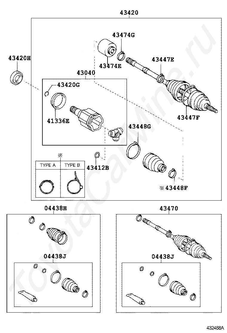 Шрус Тойота для CAMRY, 2006/01 - 2009/01, 2,4 литра, 16 клапанов DOHC ...