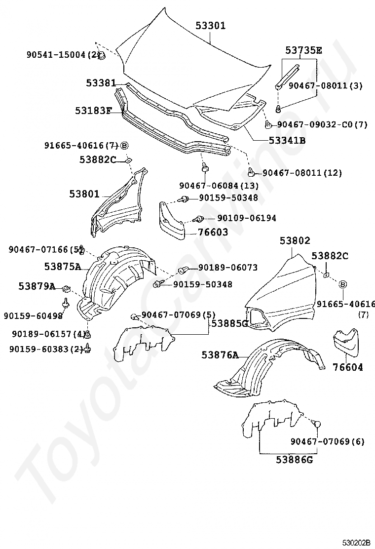 Капот и передние крылья Тойота для HIACE/HIACE S.B.V, 1997/03 - 2001/08 ...