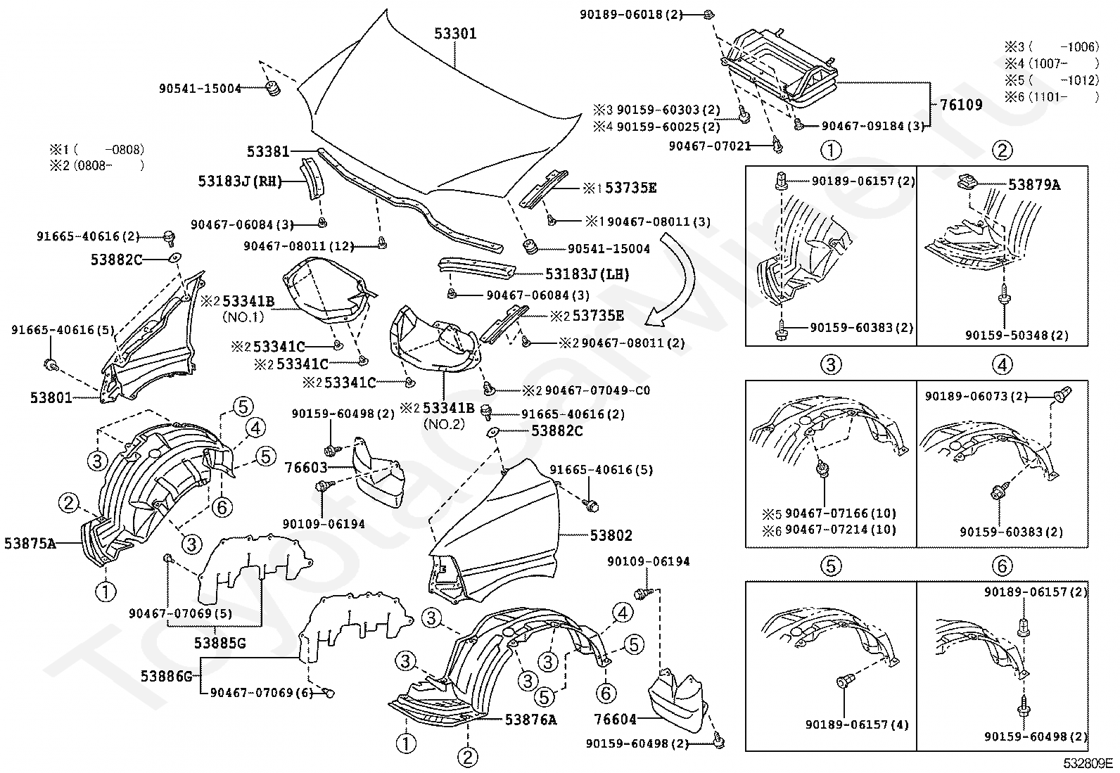 Капот и передние крылья Тойота для HIACE/HIACE S.B.V, 2001/08 - 2011/11 ...