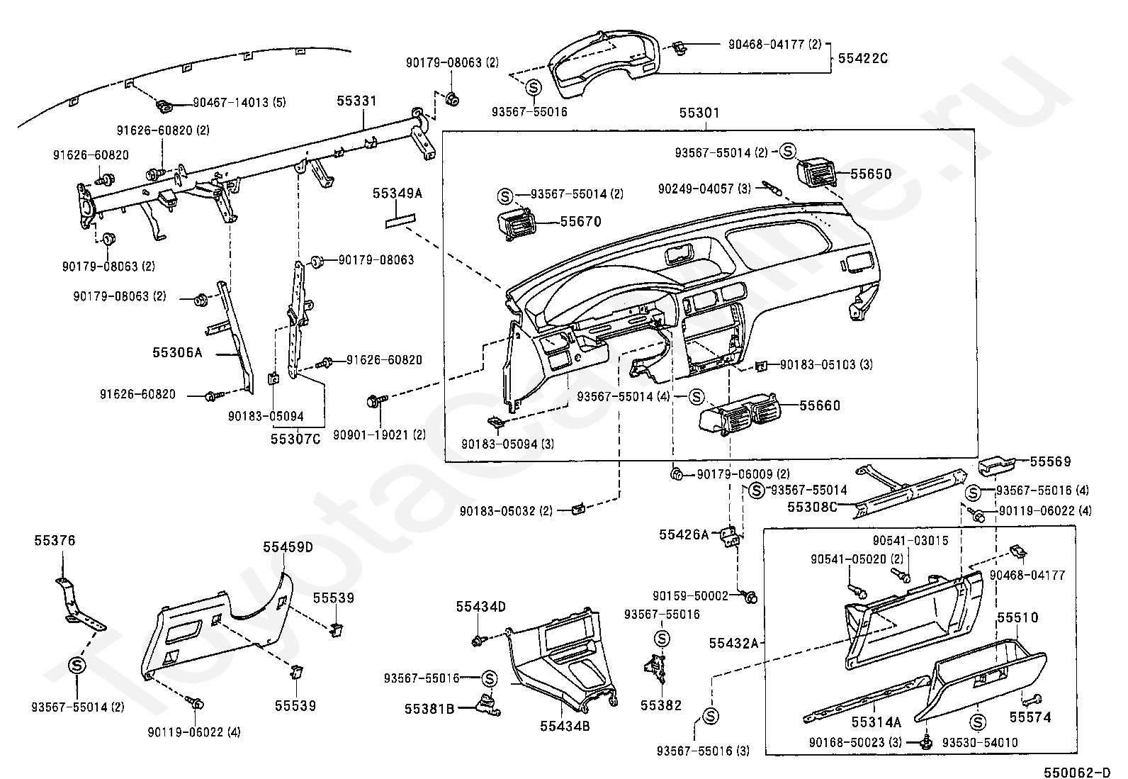 Торпеда с бардачком Тойота для PASEO, 1995/08 - 1997/02, 1,5 литра, 16 ...