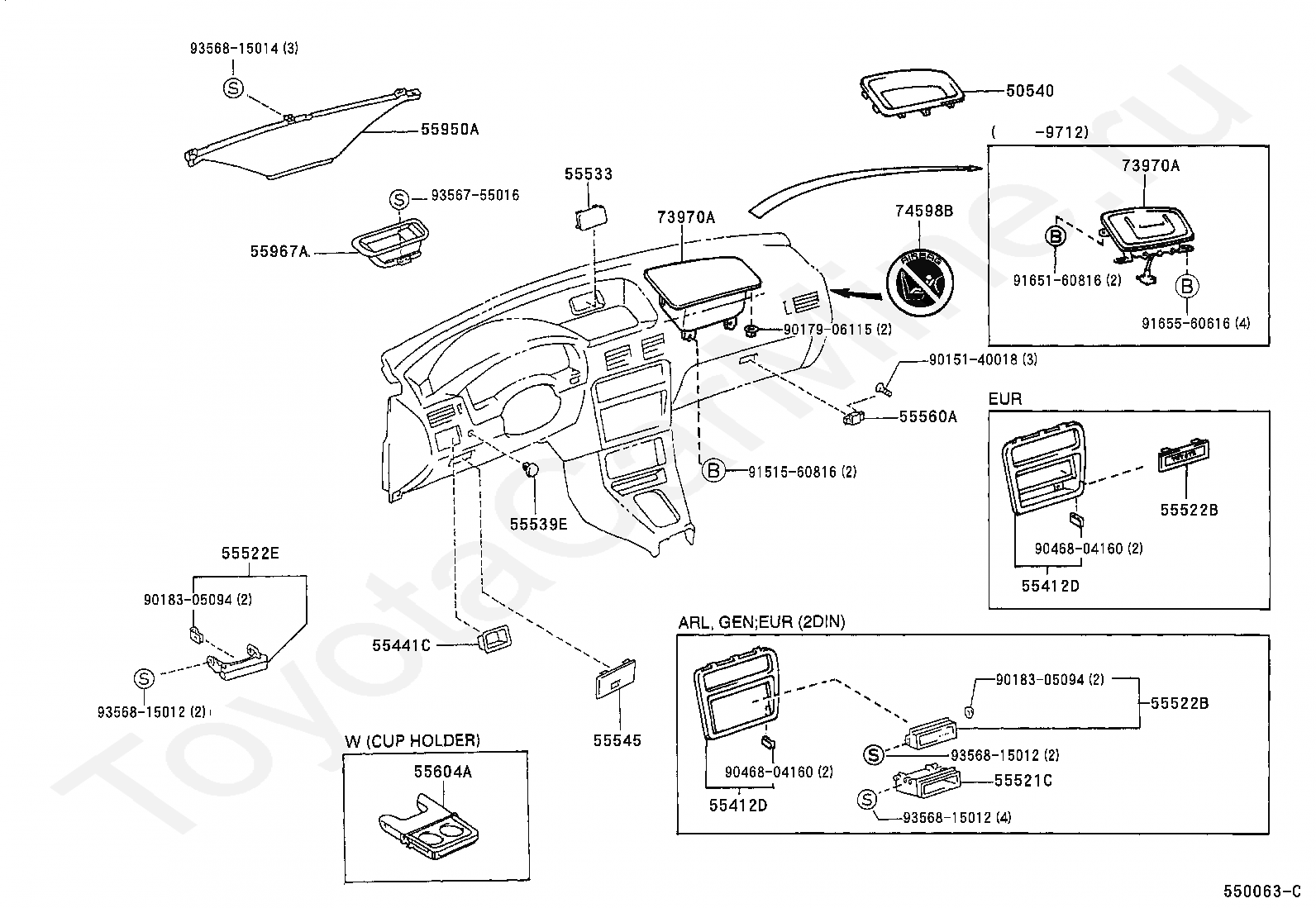 Торпеда с бардачком Тойота для PASEO, 1995/08 - 1997/02, 1,5 литра, 16 ...