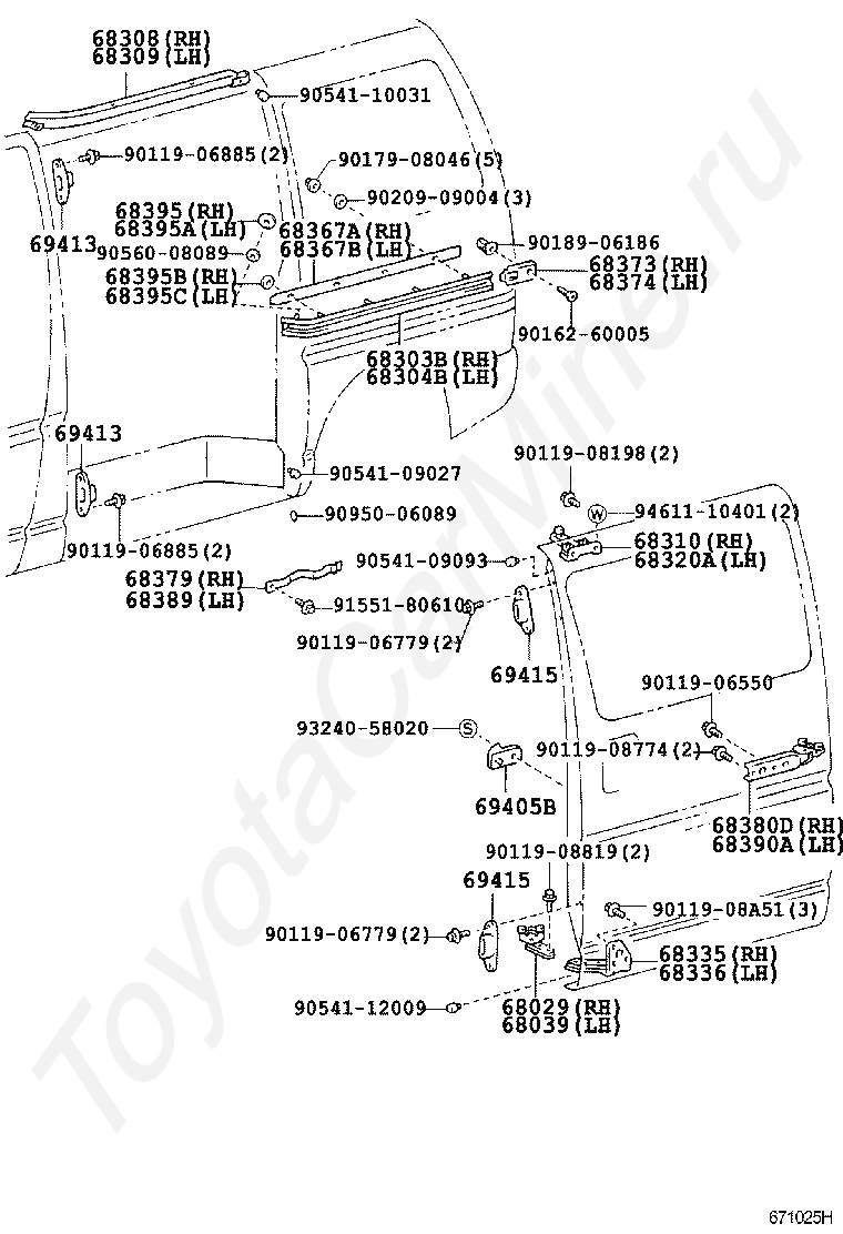 SLIDE ROLLER & RAIL Тойота для HIACE/HIACE S.B.V, 2001/08 - 2006/08, 2 ...