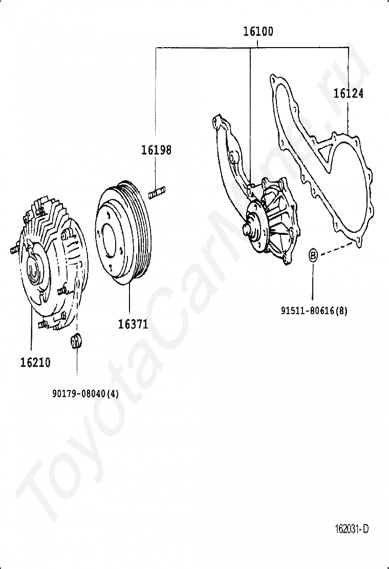 Водяная помпа Тойота для HIACE/HIACE S.B.V, 1997/03 - 1998/04, 2,4 ...