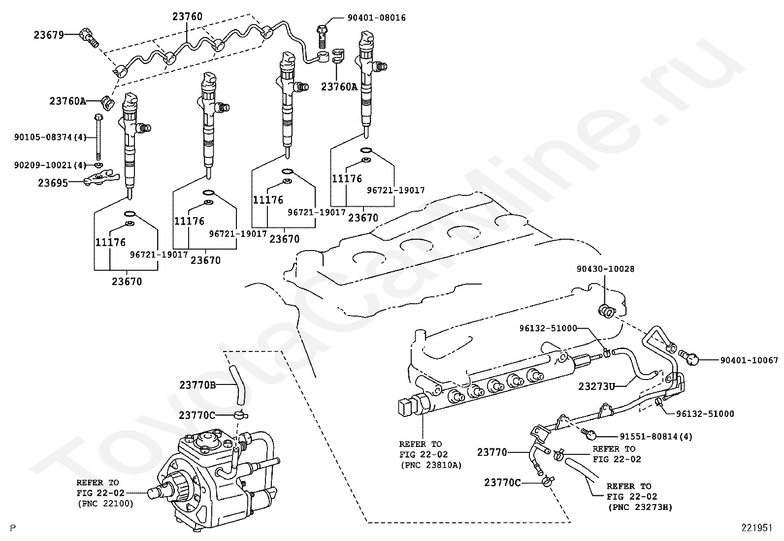 Форсунки Тойота для HIACE/HIACE S.B.V, 2001/08 - 2011/11, 2,5 литра ...