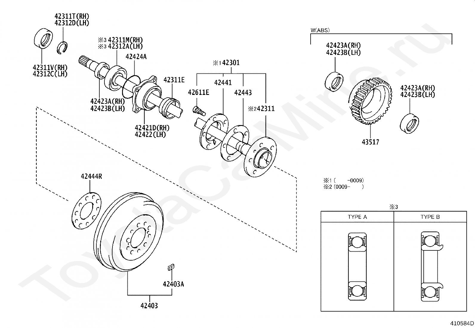 Задняя ступица и тормозной диск Тойота для HILUX, 2001/09 - 2005/02, 3 ...