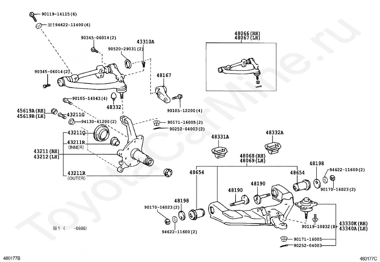 Рычаги передней подвески Тойота для HIACE/HIACE S.B.V, 1996/08 - 1998/ ...