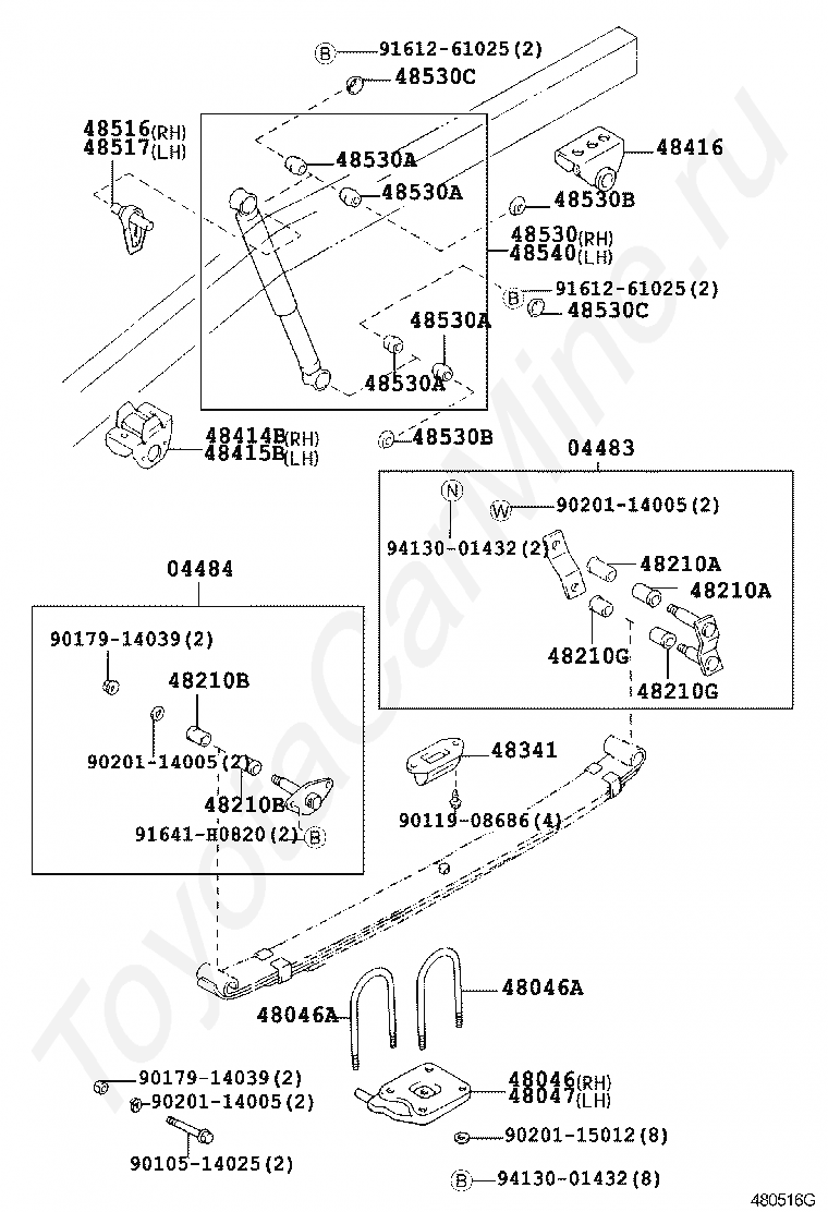 Задние амортизаторы Тойота для HILUX, 1997/08 - 2005/06, 2,4 литра ...