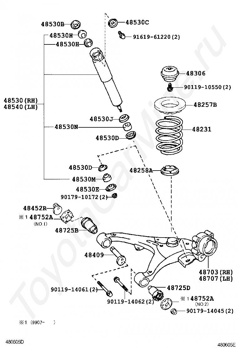 Задние амортизаторы Тойота для HIACE/HIACE S.B.V, 2001/08 - 2011/11, 2 ...