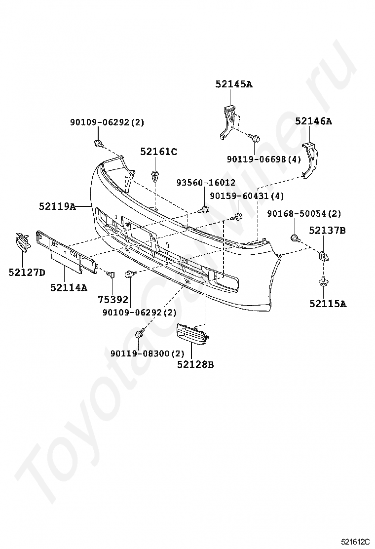 Передний бампер Тойота для HIACE/HIACE S.B.V, 2001/08 - 2011/11, 2,5 ...