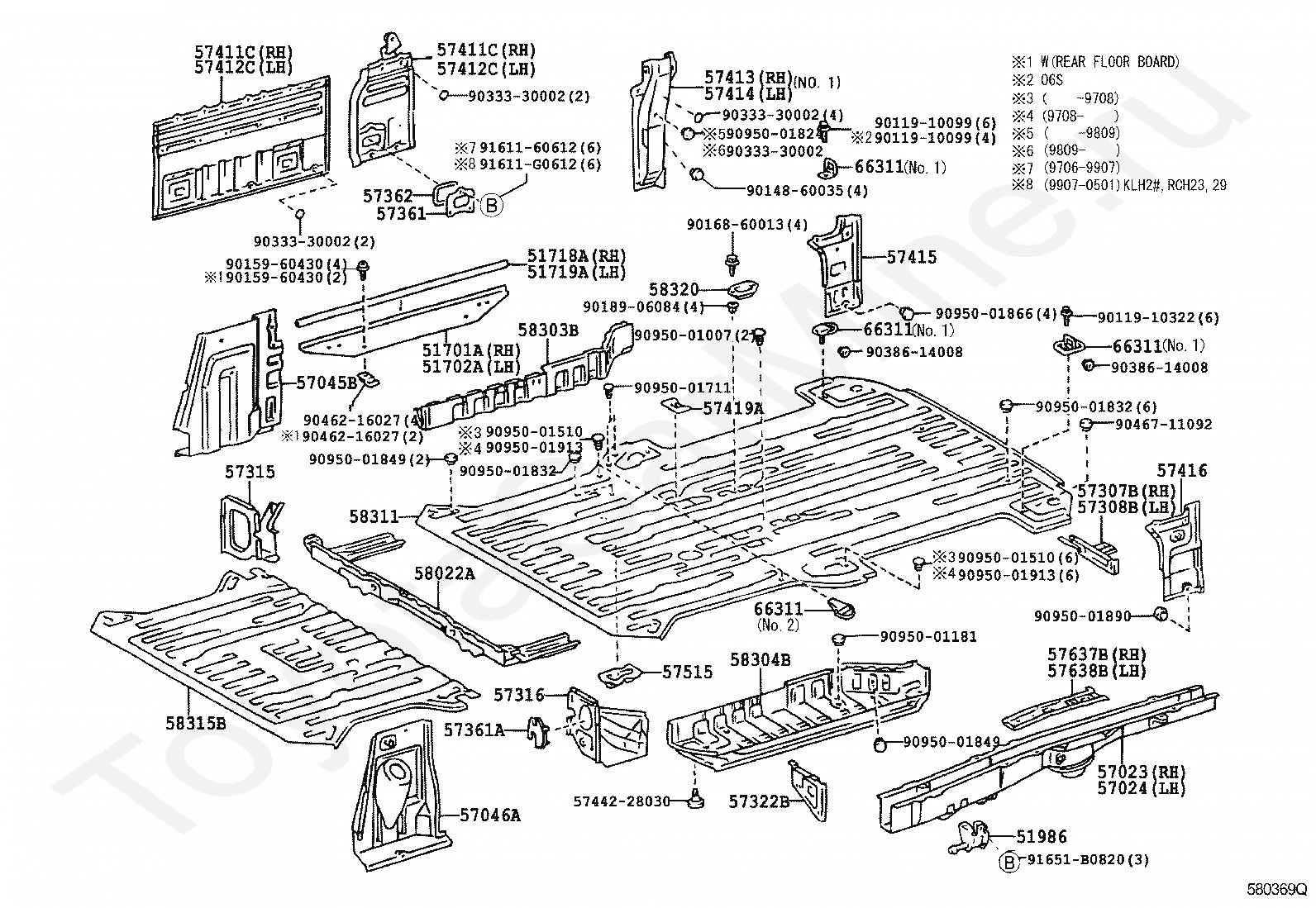 Задняя панель пола Тойота для HIACE/HIACE S.B.V, 1995/08 - 2001/08, 2,4 ...