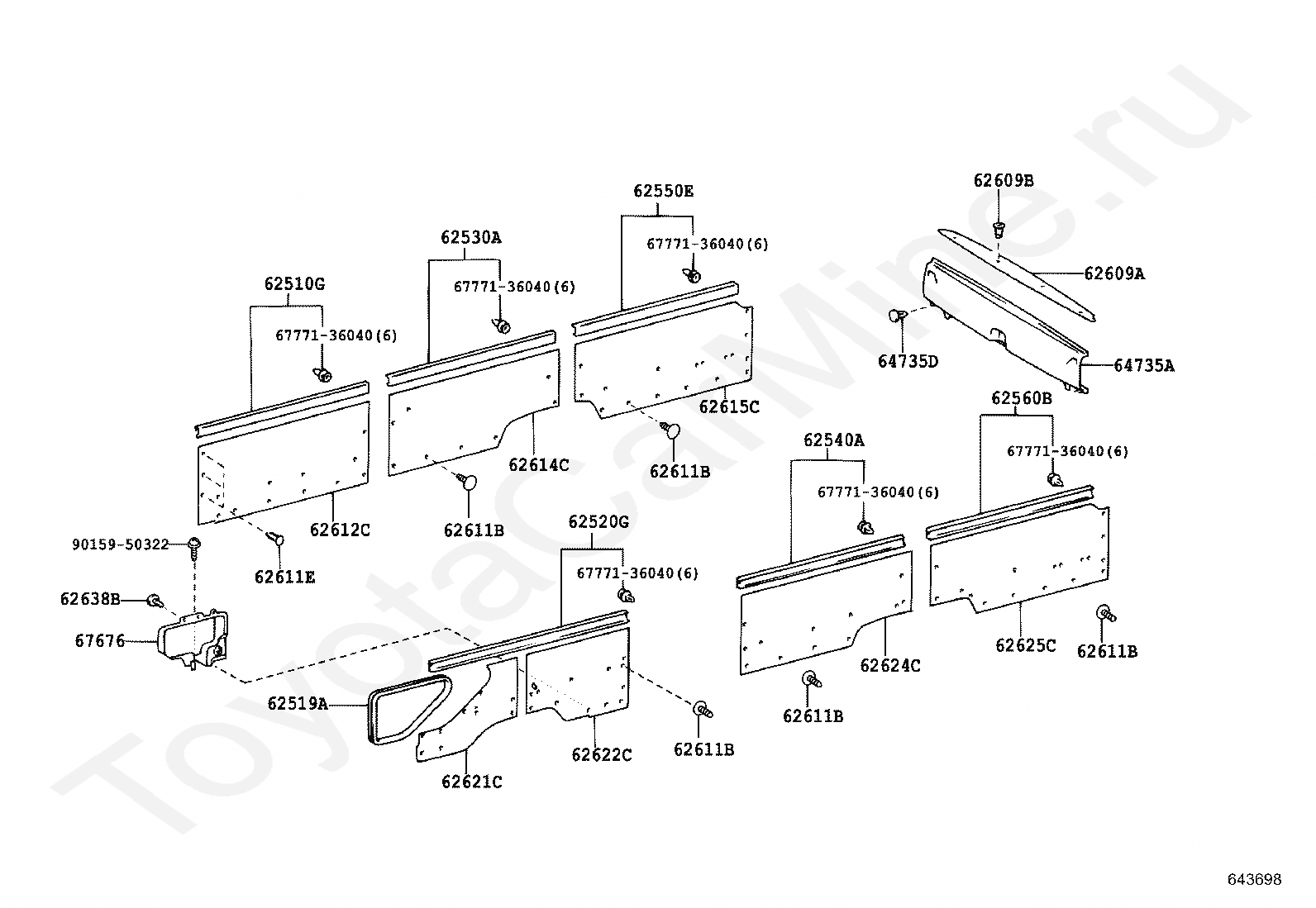 INSIDE TRIM BOARD Тойота для COASTER, 2008/03 - 2016/12, 4 литра ...