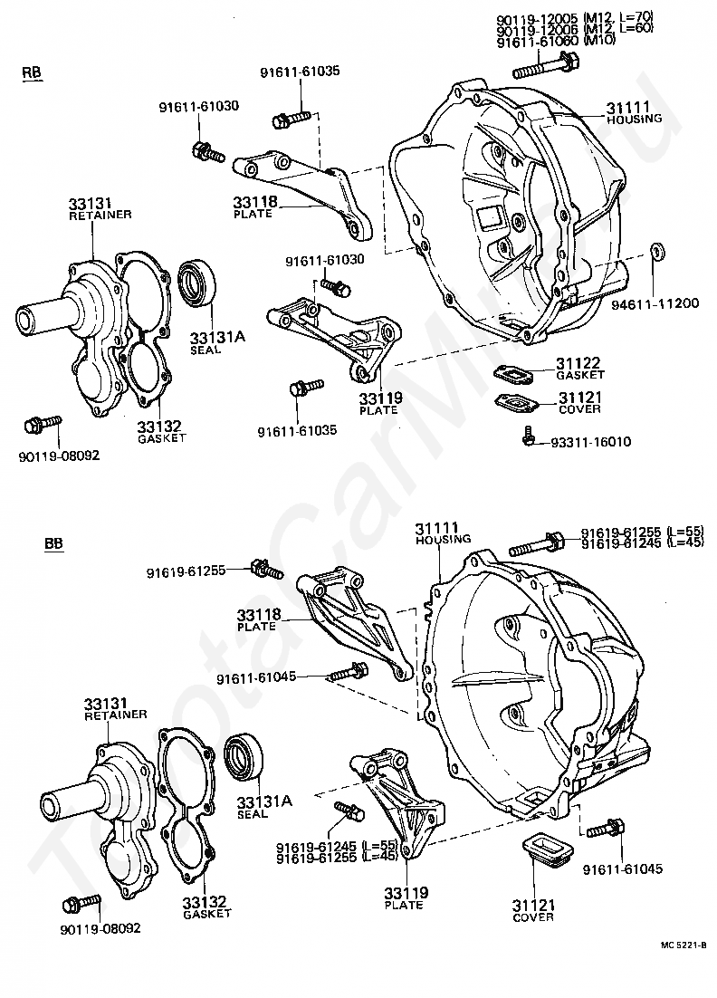 CLUTCH HOUSING & TRANSMISSION CASE (MTM) Тойота для COASTER, 1979/11 ...