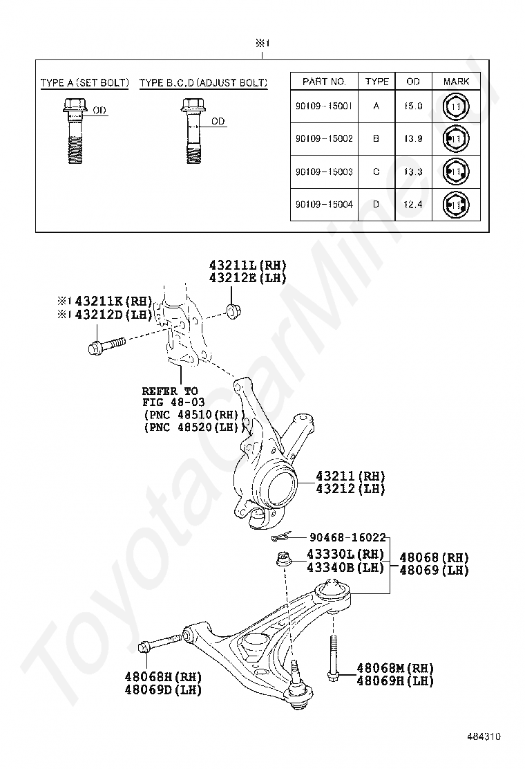 Рычаги передней подвески Тойота для RACTIS, 2014/05 - 2016/07, 1,5 ...