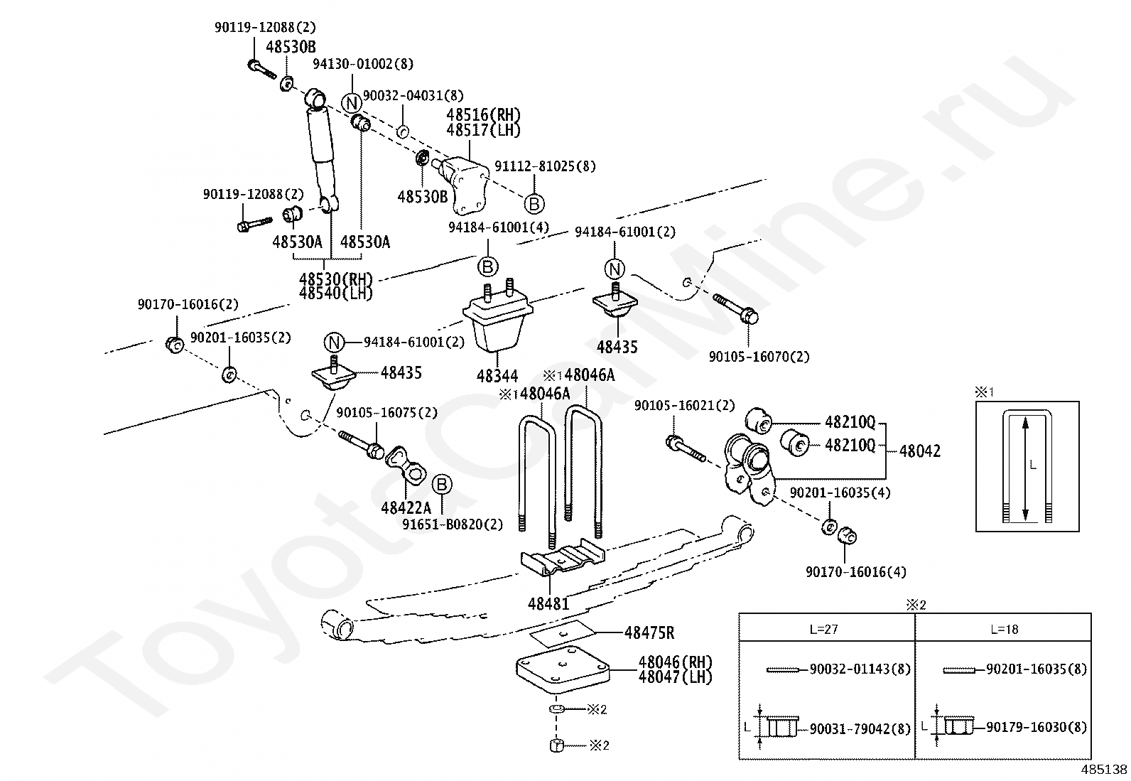 Задние амортизаторы Тойота для DYNA/TOYOACE, 1999/05 - 2004/06, 4,6 ...
