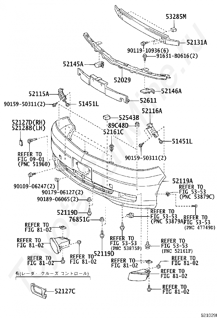 Передний бампер Тойота для ALPHARD HV, 2003/07 - 2008/04, 2,4 литра, 16 ...