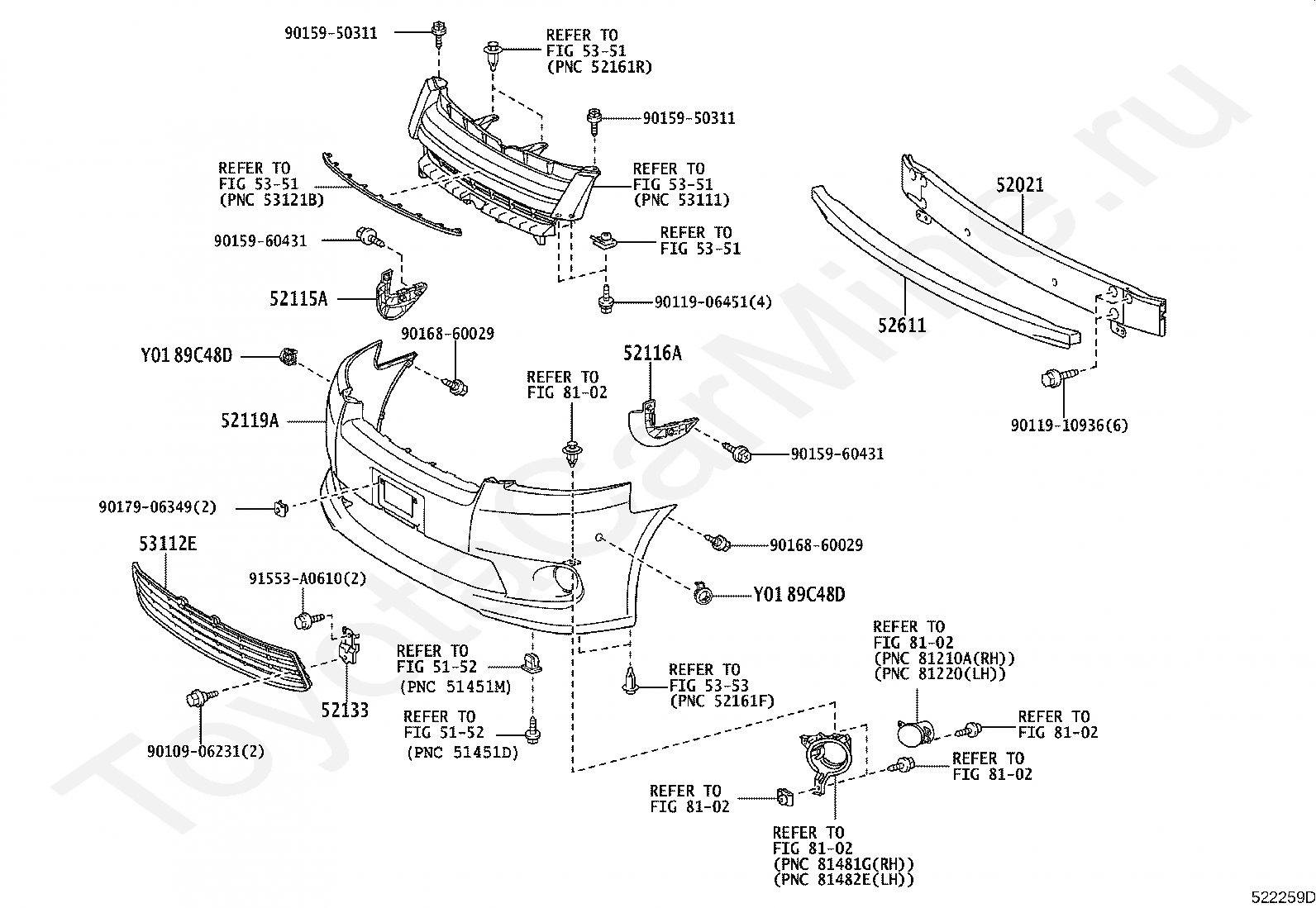 Передний бампер Тойота для NOAH/VOXY, 2010/04 - 2024, 2 литра, 16 ...