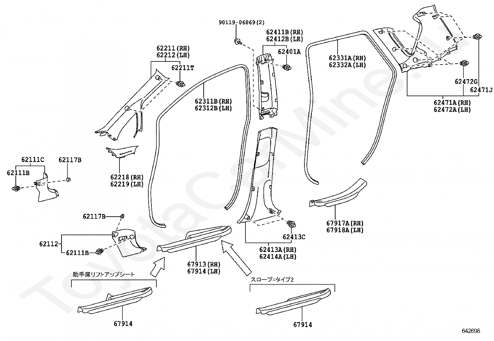 INSIDE TRIM BOARD & DOOR OPENING TRIM MOULDING Тойота для RACTIS, 2014/ ...