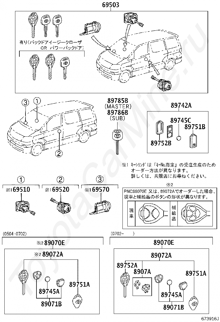Комплект личинок замков Тойота для ALPHARD HV, 2003/07 - 2008/04, 2,4 ...
