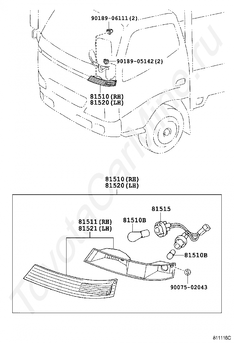 Передний поворотник Тойота для DYNA/TOYOACE, 1999/05 - 2004/06, 4,6 ...