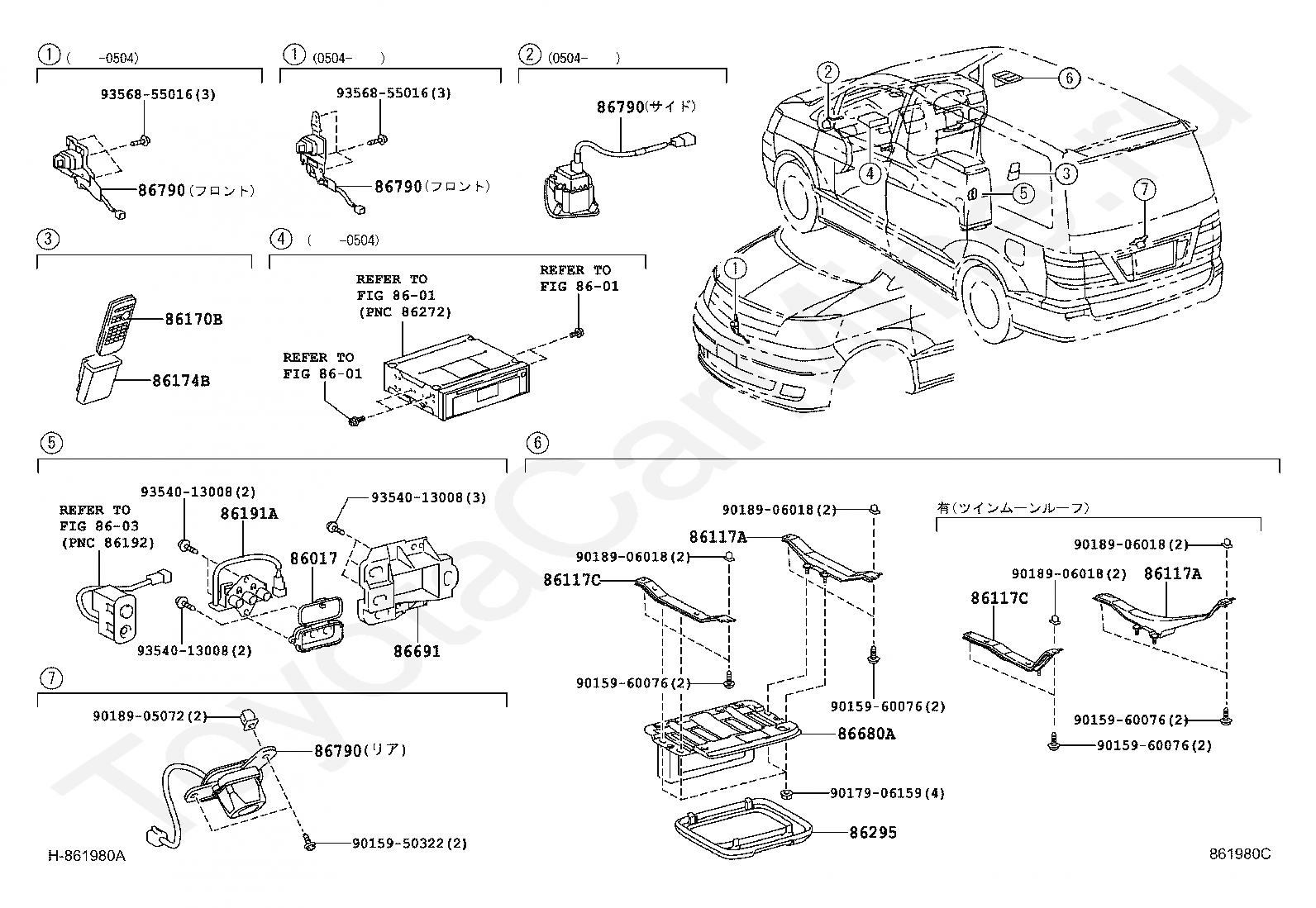 Камера и задний монитор Тойота для ALPHARD HV, 2003/07 - 2008/04, 2,4 ...