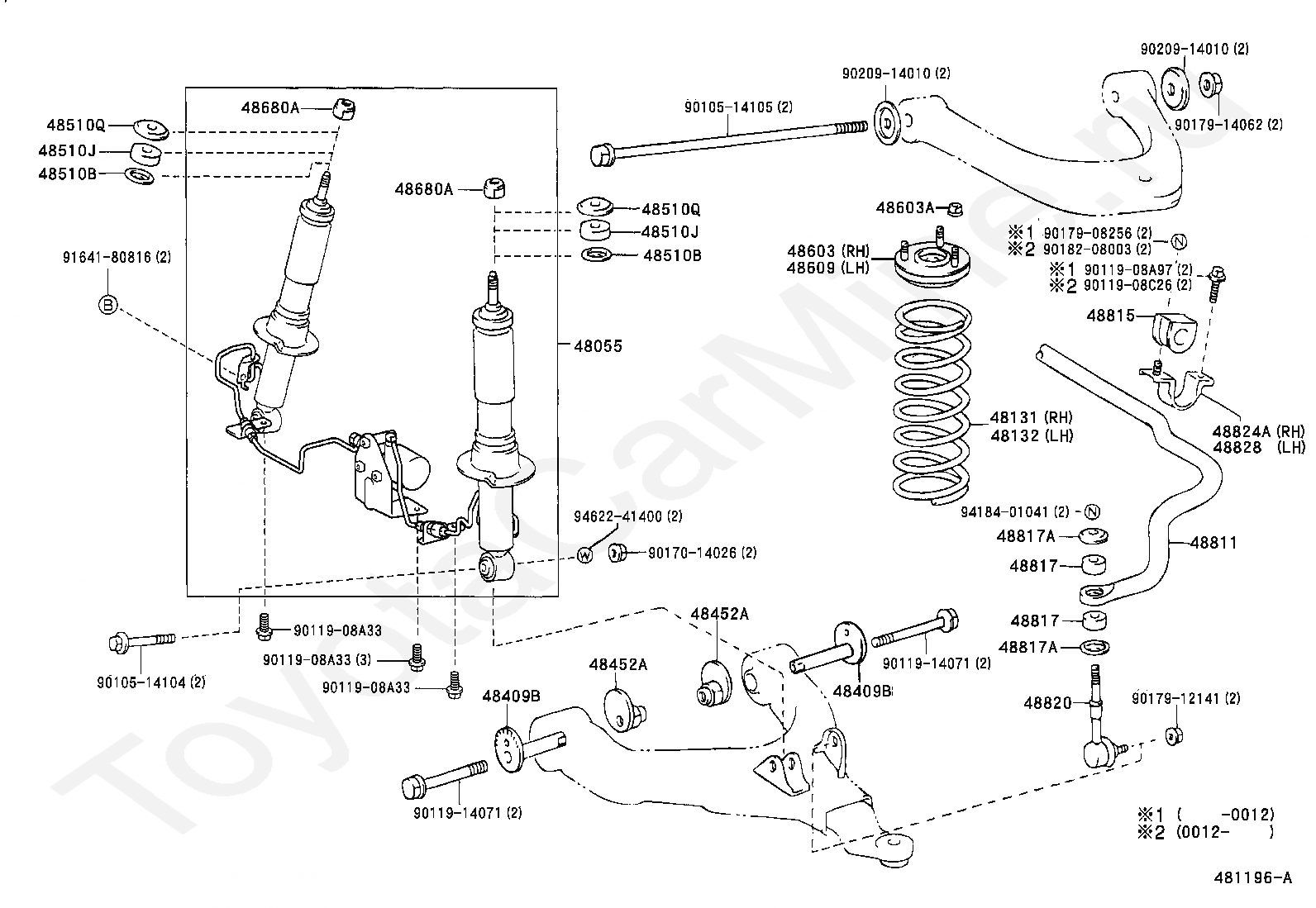 Передние амортизаторы Тойота для HILUX SURF, 1995/11 - 2002/11, 3,4 ...