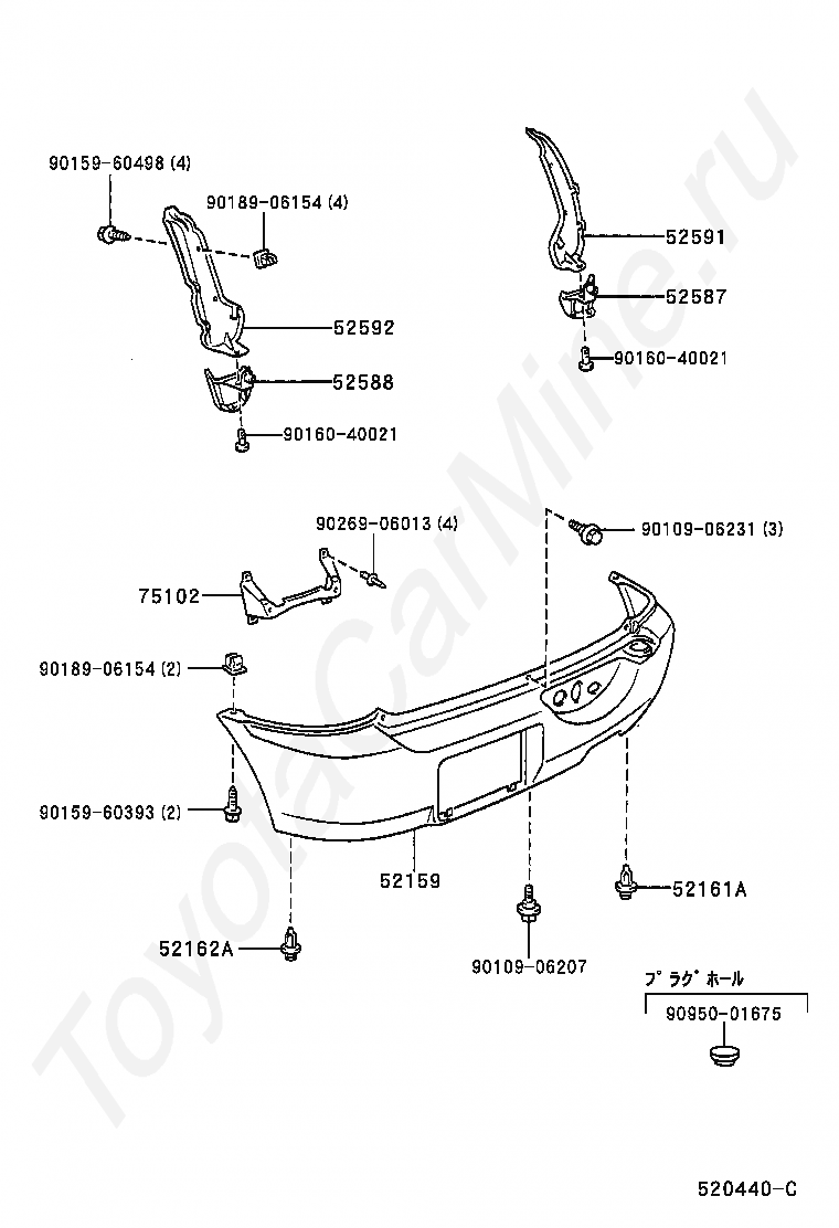 Задний бампер Тойота для STARLET, 1998/10 - 1999/07, 1,3 литра, 16 ...