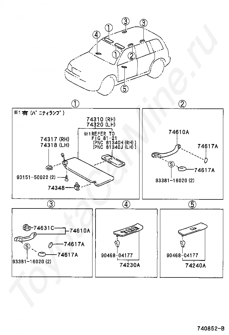 Козырьки и подлокотники Тойота для KLUGER L/V, 2000/11 - 2007/05, 2,4 ...