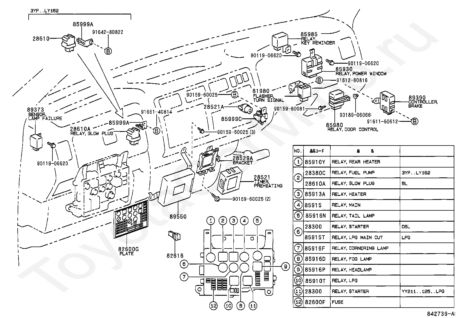 Реле и кнопки Тойота для DYNA 150/TOYOACE G15, 1999/05 - 2001/07, 3 ...