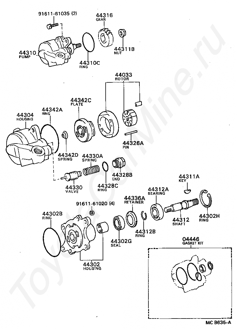 VANE PUMP & RESERVOIR (POWER STEERING) Тойота для COASTER, 1984/08 ...