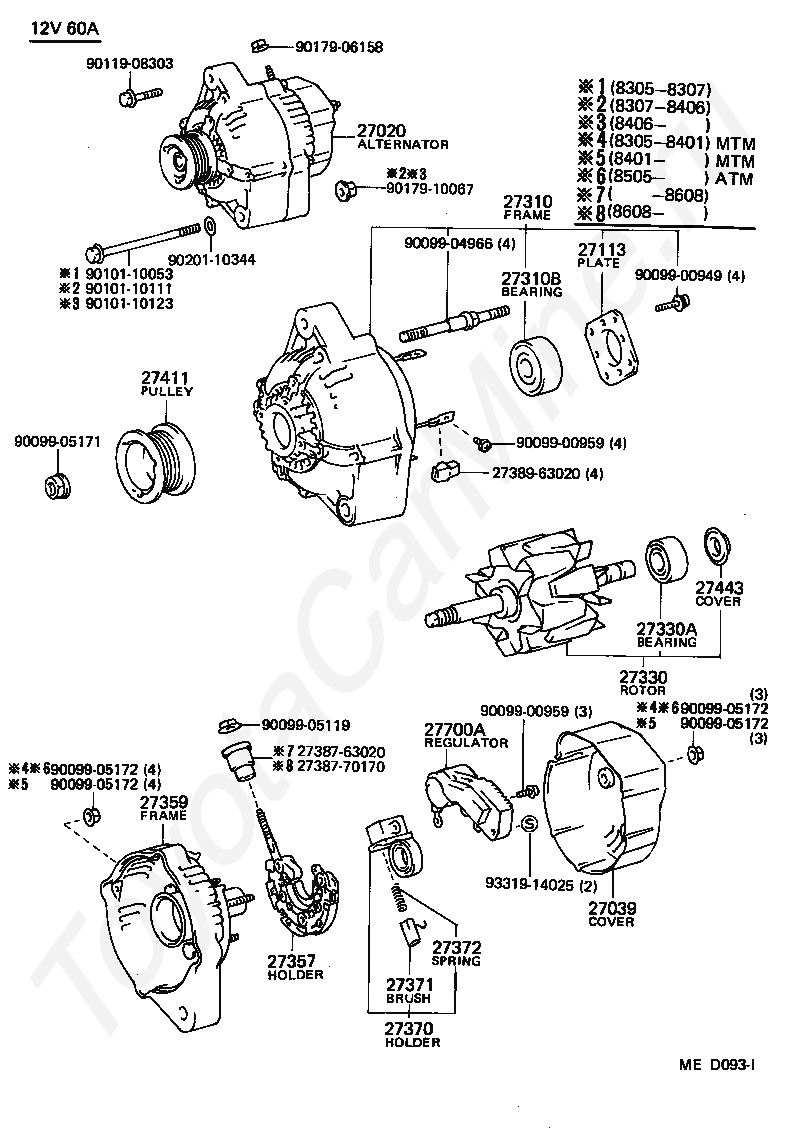 Генератор Тойота для SPRINTER TRUENO, 1983/05 - 1987/04, 1,6 литра, 16 ...