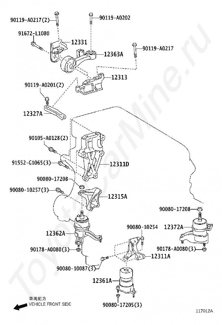 Крепление двигателя Тойота для CAMRY, 2011/09 - 2014/09, 2,5 литра, 16 ...