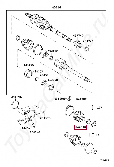 Запчасти Тойота: BOOT KIT, FRONT DRIVE SHAFT INBOARD JOINT, RH (0443706270)