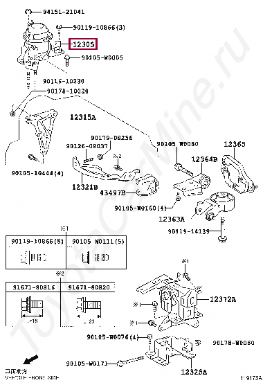 Запчасти Тойота: INSULATOR SUB-ASSY, ENGINE MOUNTING, RH (123050M140)