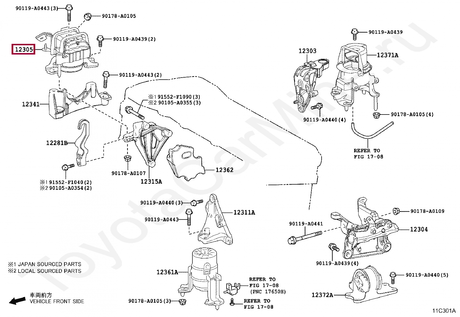 Запчасти Тойота: INSULATOR SUB-ASSY, ENGINE MOUNTING, RH (12305F0010)