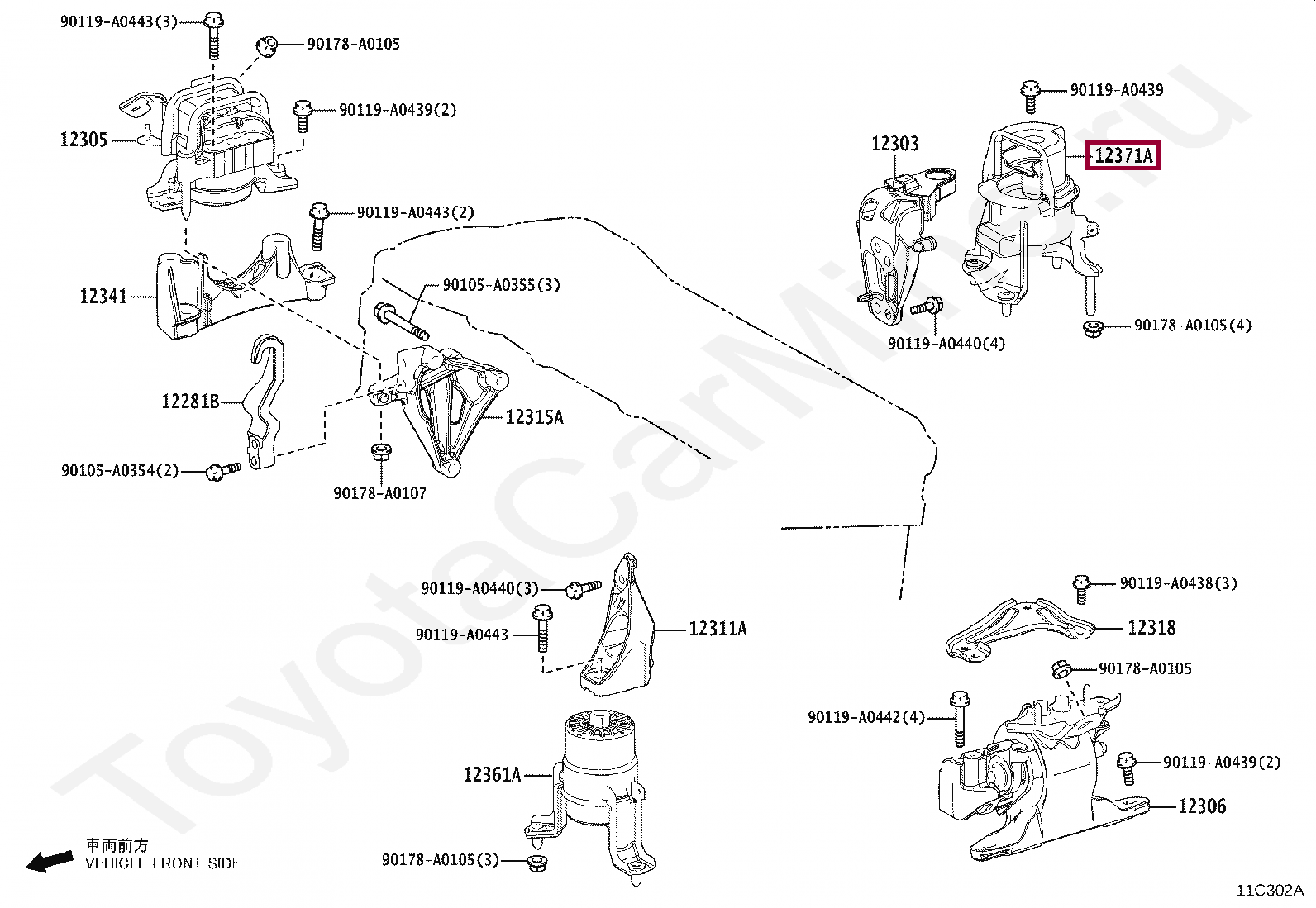 Запчасти Тойота: INSULATOR, ENGINE MOUNTING, REAR (12371F0020)