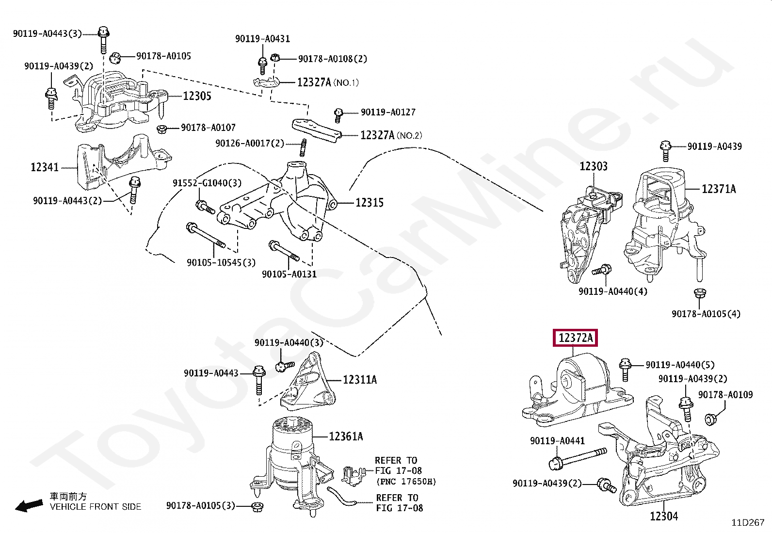 Запчасти Тойота: INSULATOR, ENGINE MOUNTING, LH(FOR TRANSVERSE ENGINE ...