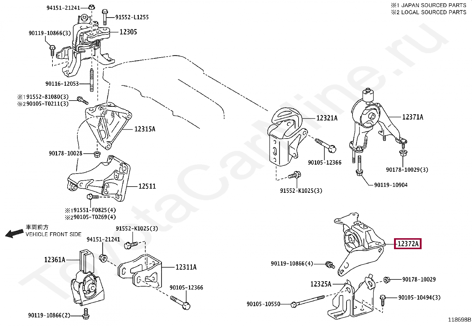 Запчасти Тойота: INSULATOR, ENGINE MOUNTING, LH(FOR TRANSVERSE ENGINE ...