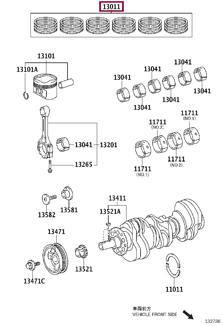 Запчасти Тойота: Кольца поршневые (компл.) (1301131150)