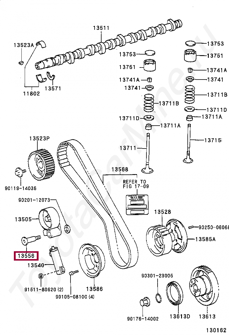 Запчасти Тойота: SHAFT, TIMING BELT IDLER (1355617010)
