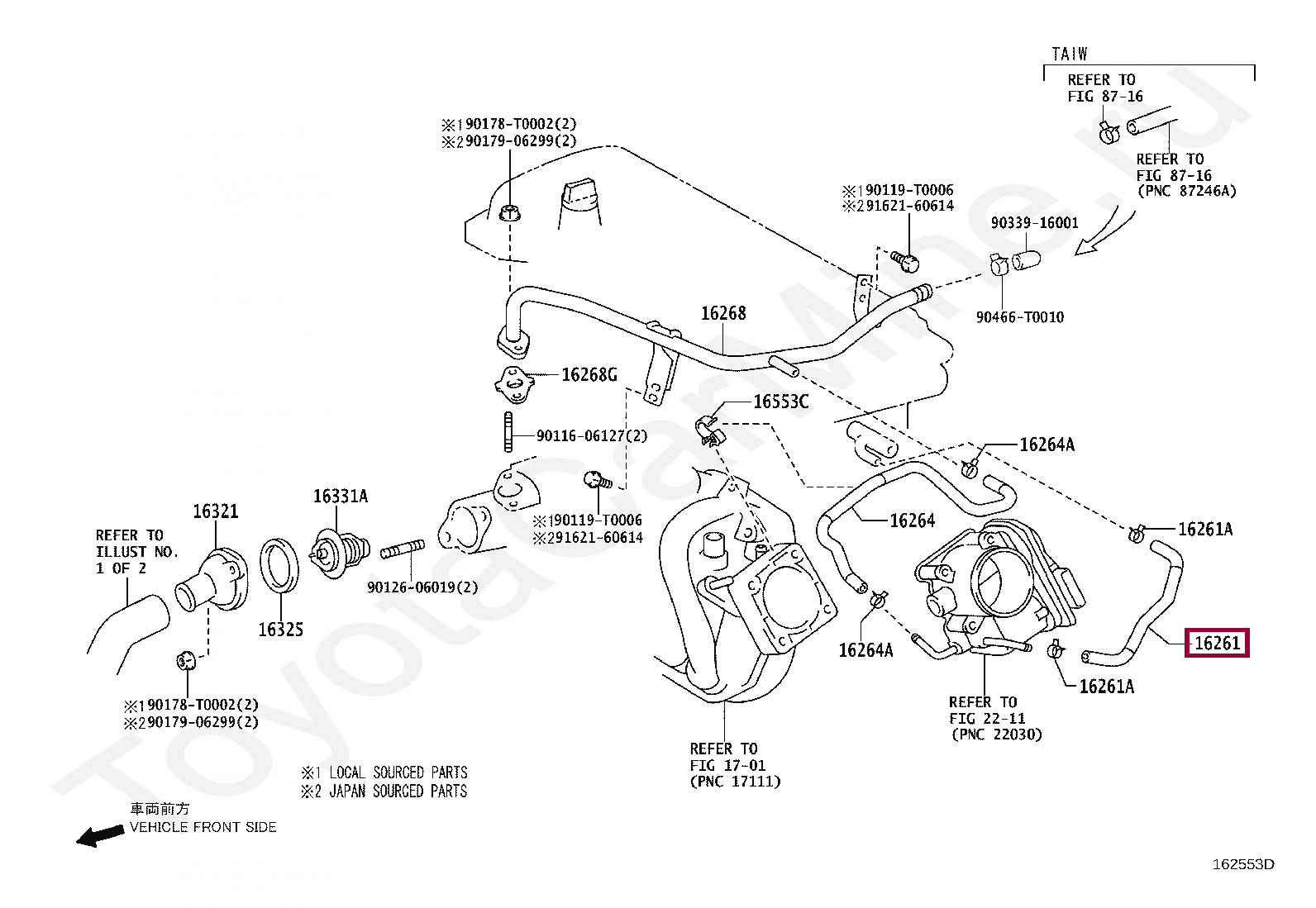 Запчасти Тойота: HOSE, WATER BY-PASS (162610M010)