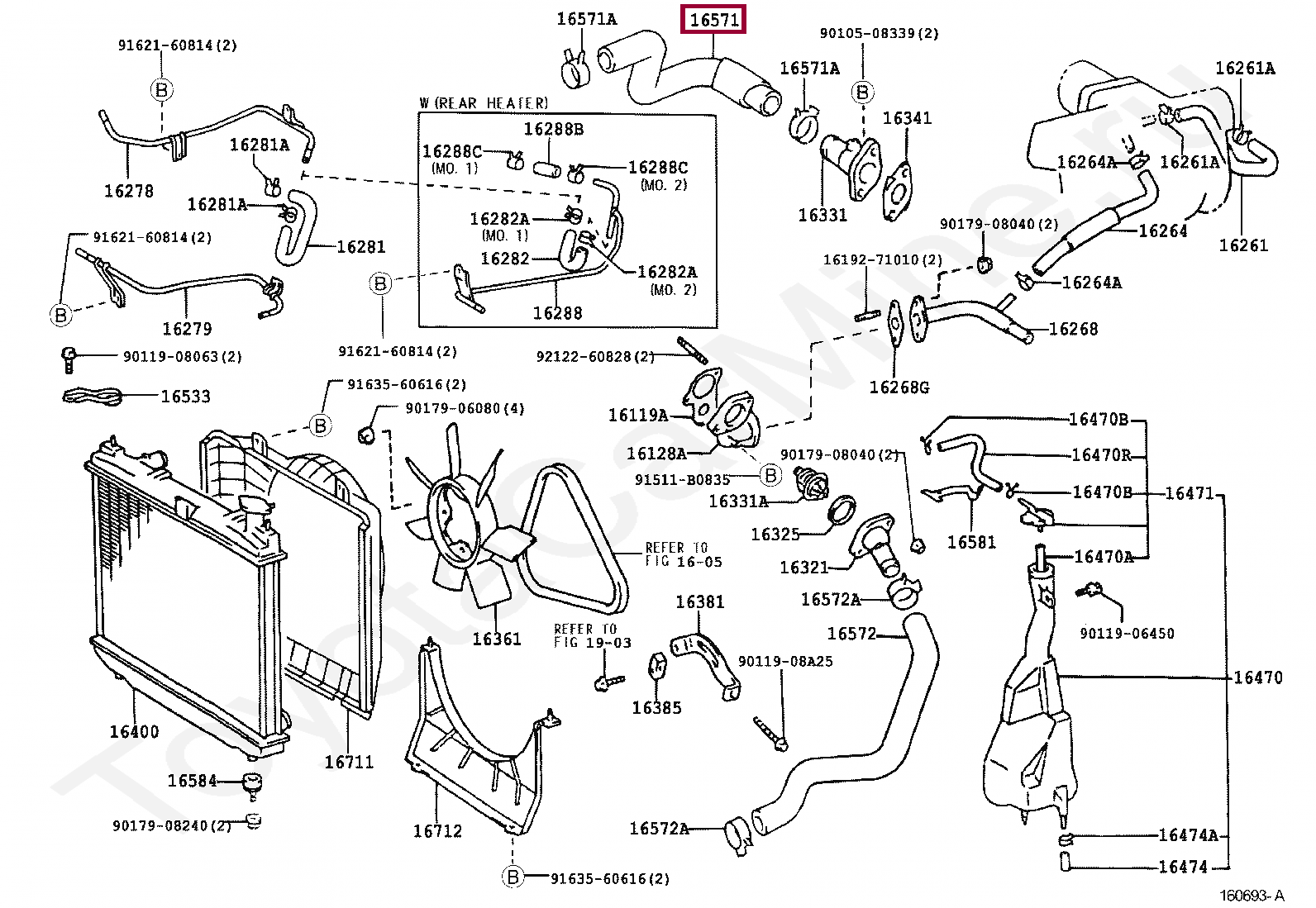 Запчасти Тойота: HOSE, RADIATOR, INLET (1657175080)