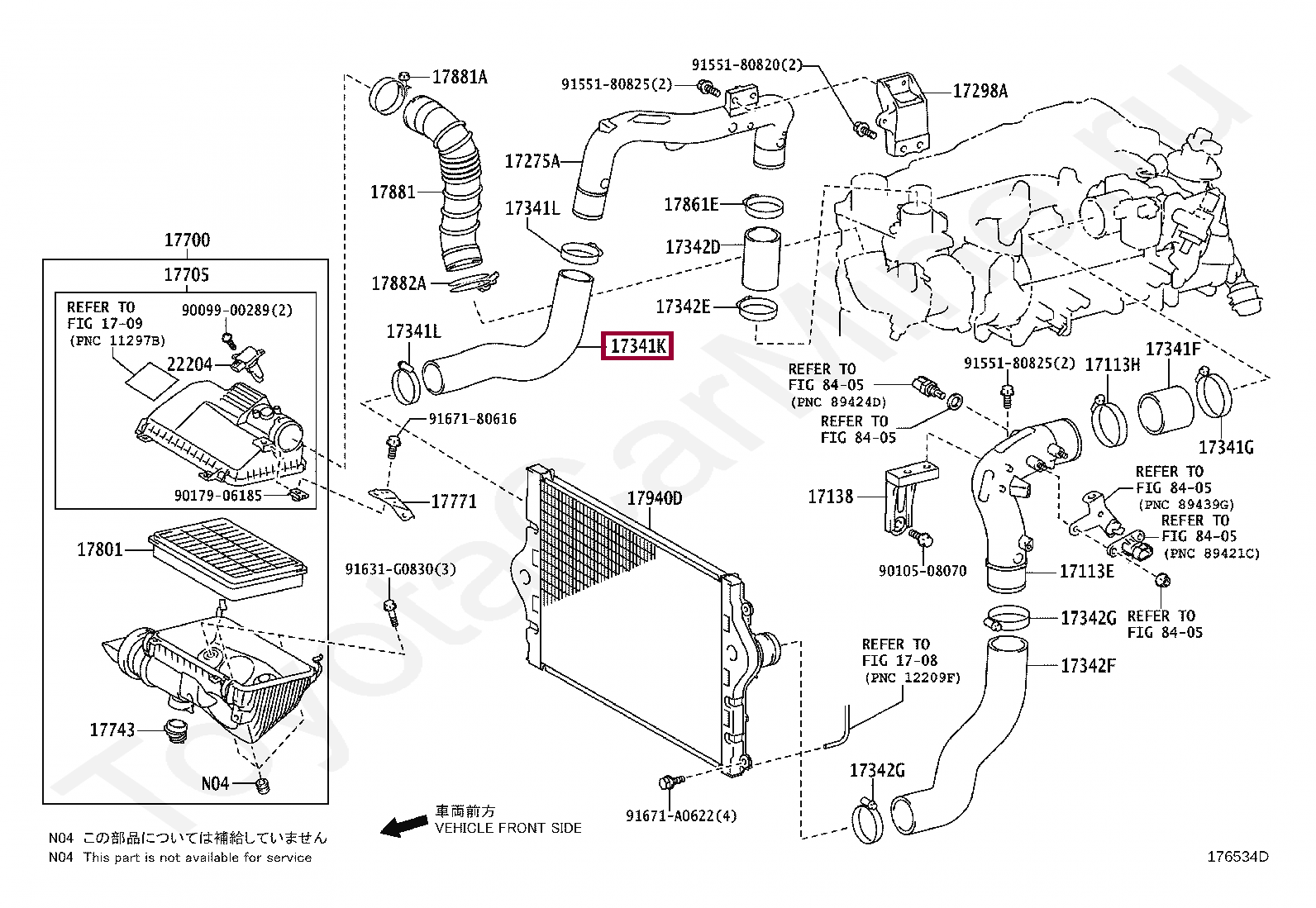 Запчасти Тойота: HOSE, AIR, NO.1(FOR INTERCOOLER) (1734130111)