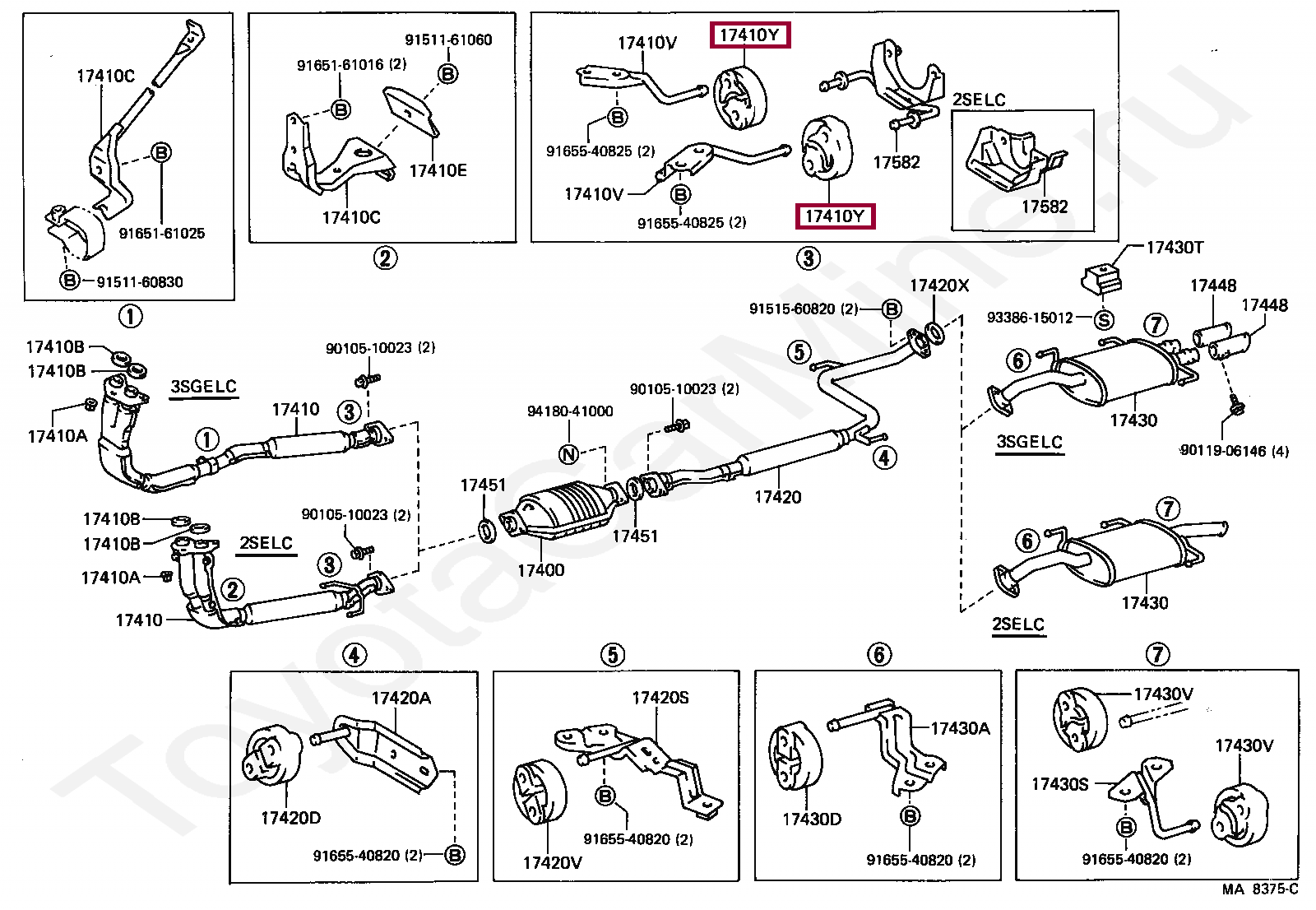 Запчасти Тойота: BOLT OR RING, EXHAUST PIPE CENTER, REAR (1756563060)