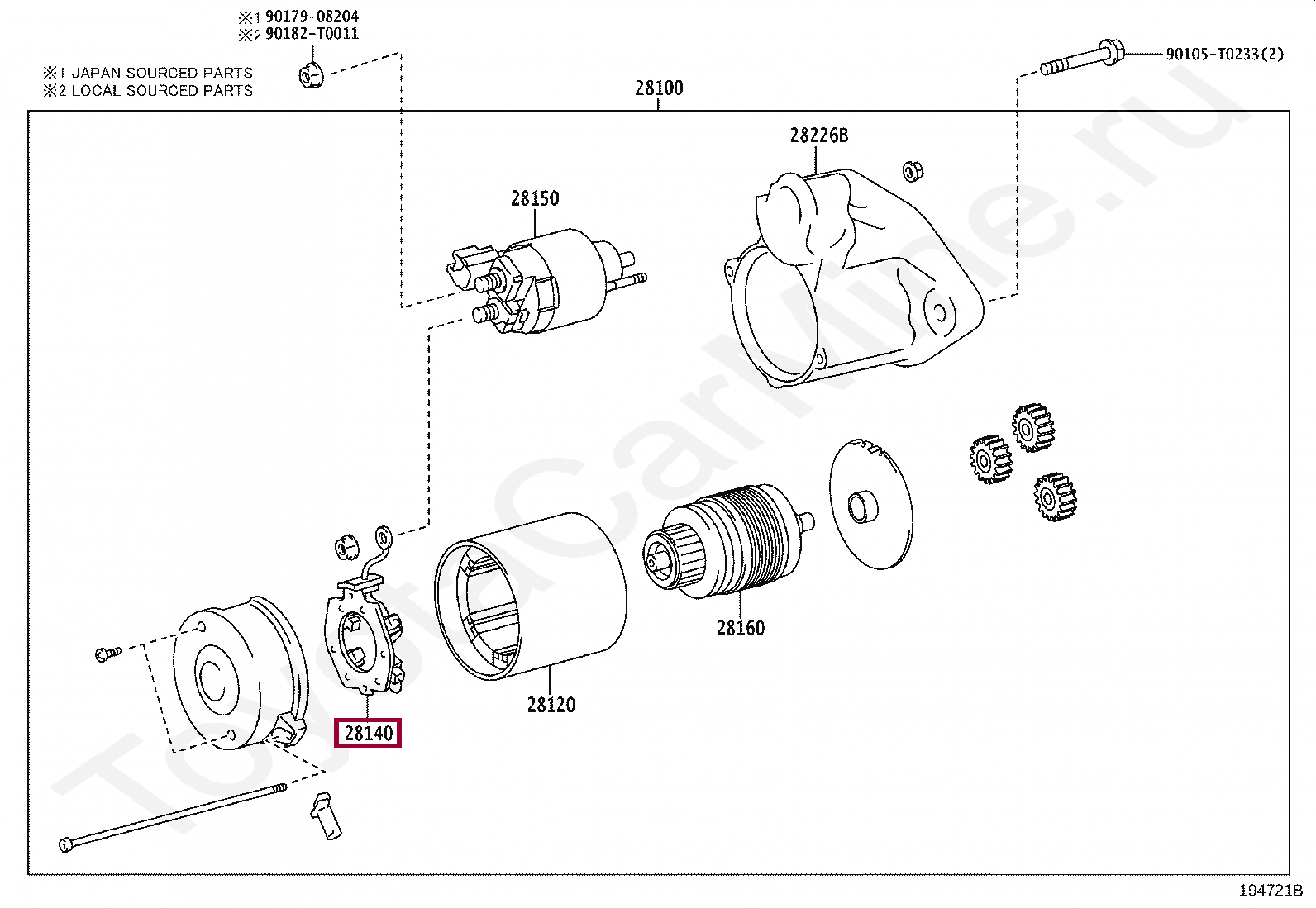 Запчасти Тойота: HOLDER ASSY, STARTER BRUSH (281400C080)