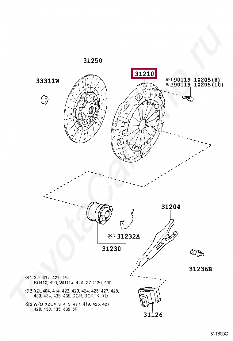 Запчасти Тойота: COVER ASSY, CLUTCH (3121037090)