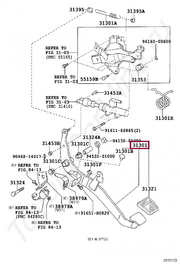 Запчасти Тойота: PEDAL SUB-ASSY, CLUTCH (3130137220)