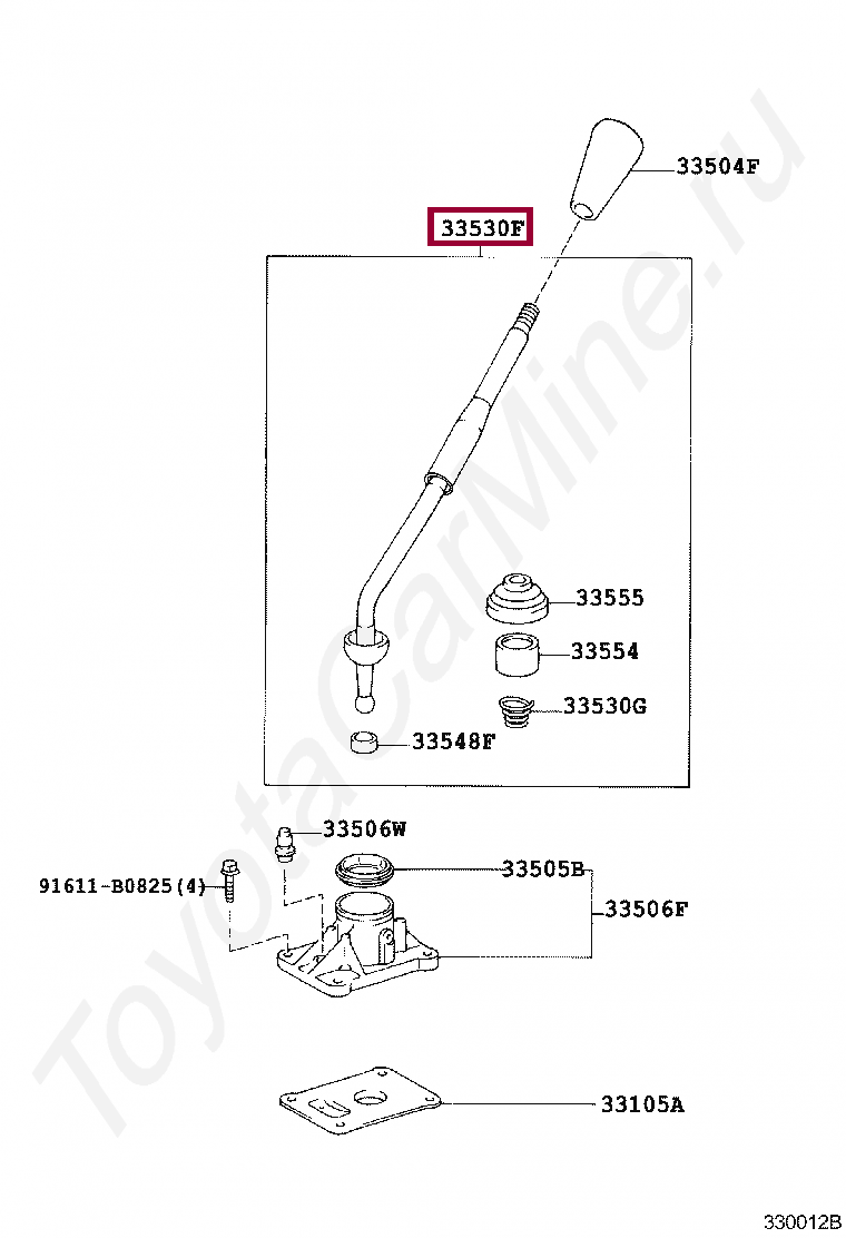 Запчасти Тойота: LEVER ASSY, SHIFT (FOR FLOOR SHIFT) (3353060330)